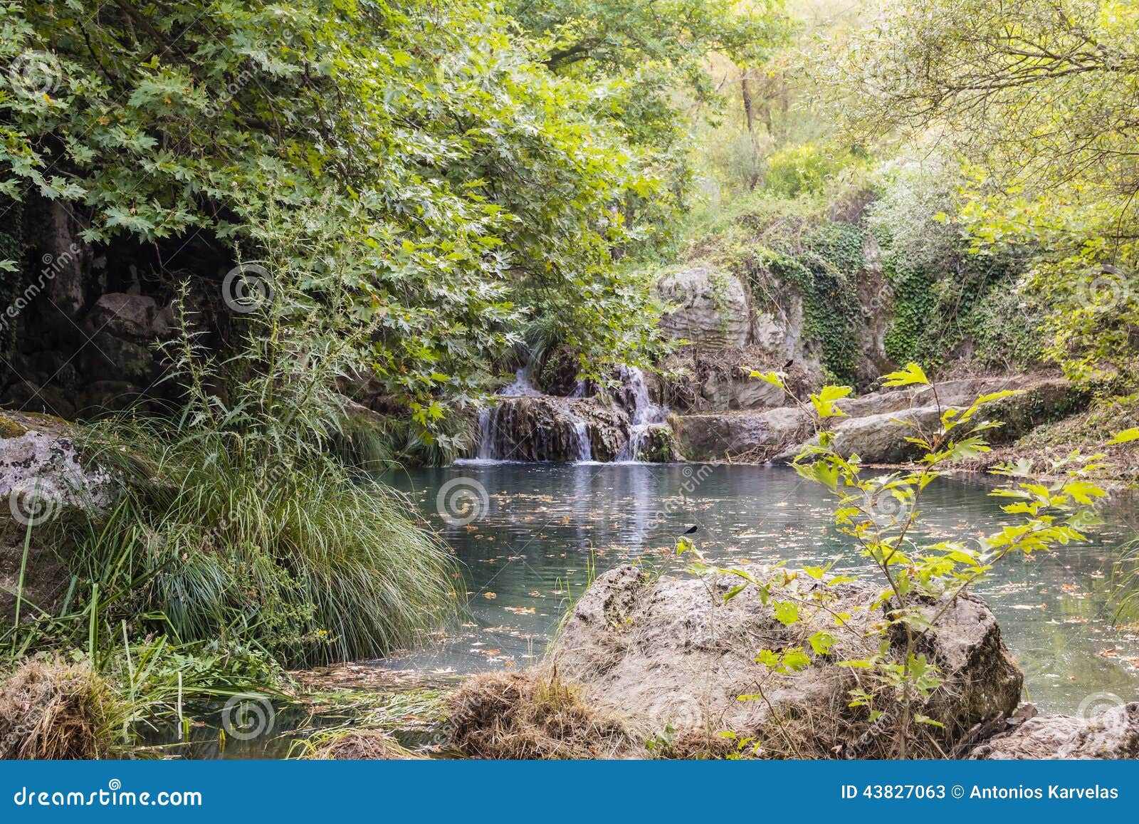 Mountain Lake and Waterfall Stock Image - Image of tranquility, flowing ...