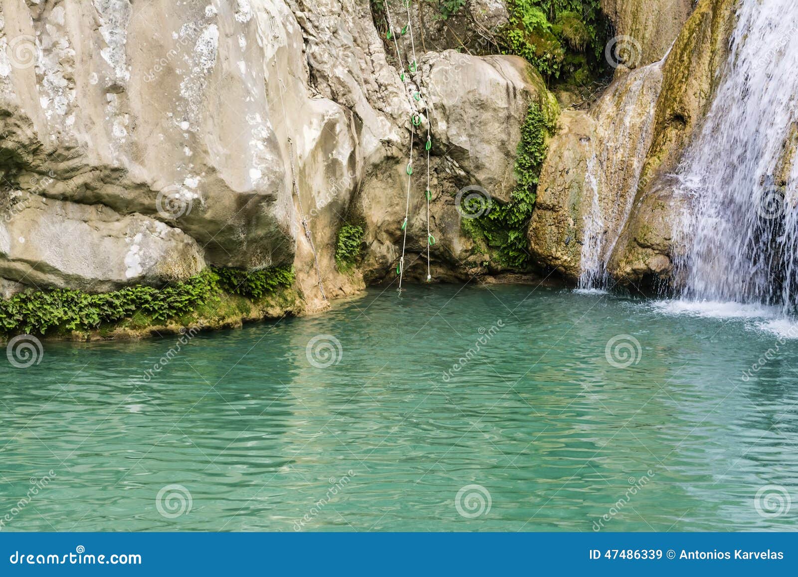 Mountain Lake and Waterfall Stock Image - Image of bushes, rural: 47486339