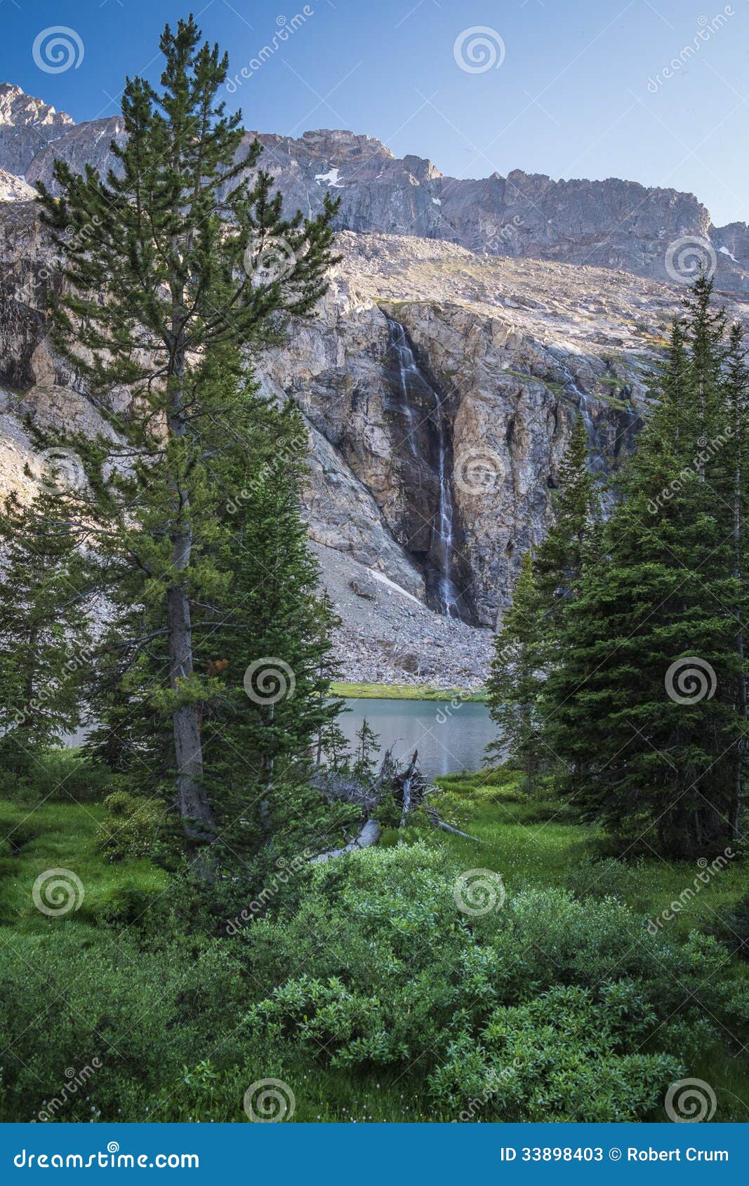 Mountain Lake and Waterfall Stock Image - Image of mountains, landscape ...