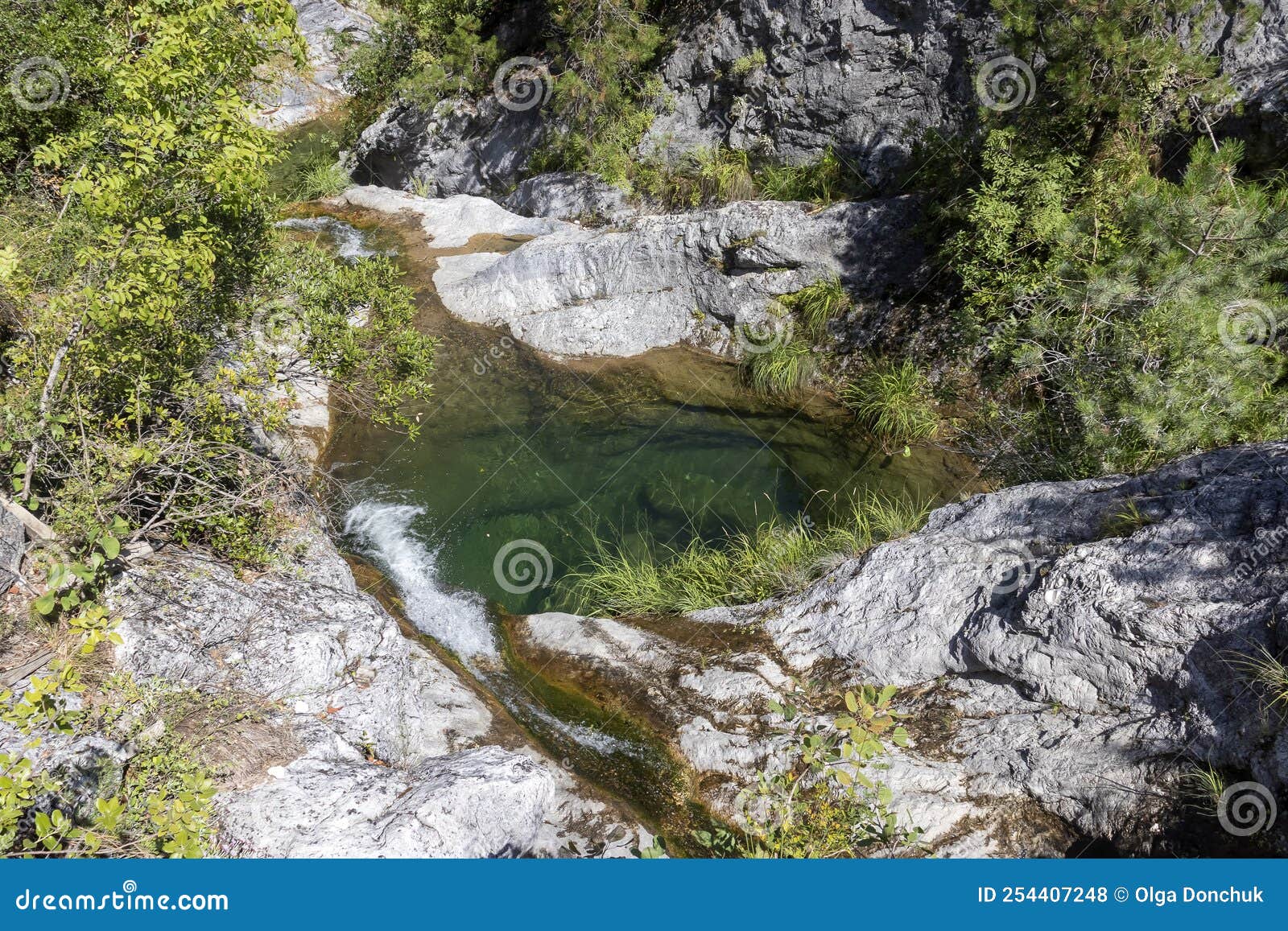 Mountain Lake with Waterfall Stock Photo - Image of sunlight, nature ...