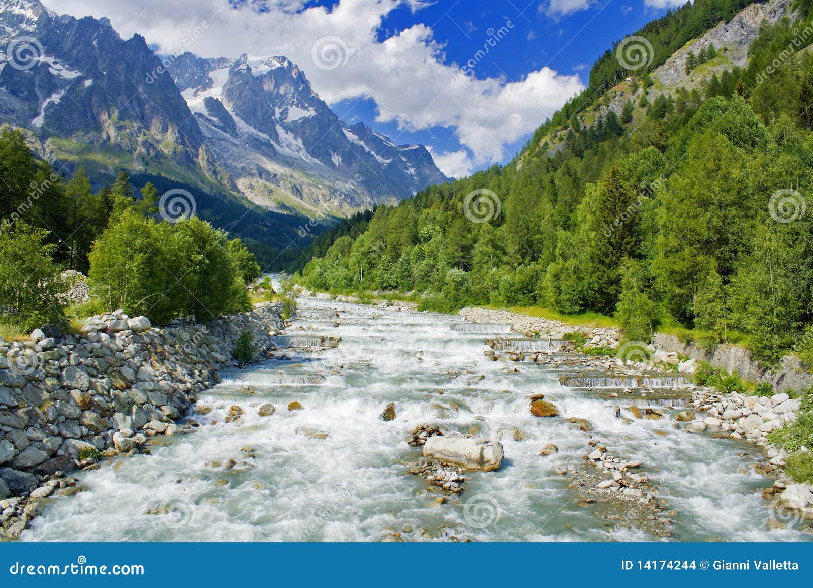 Mountain Landscape on Alps with River Stock Photo - Image of majestic ...