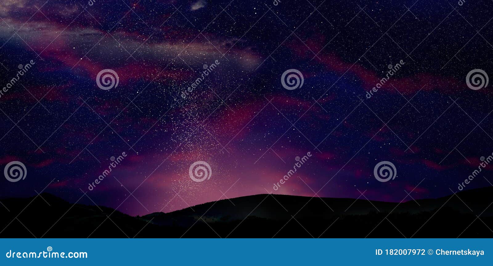 Mountain Landscape and Starry Sky at Night. Banner Design Stock Photo ...