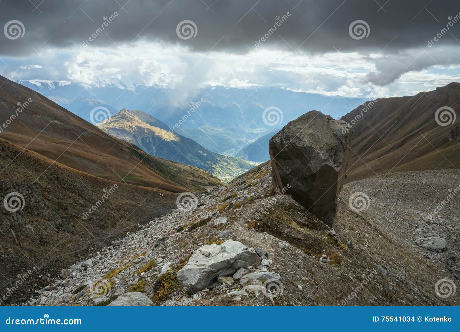 Mountain Landscape with a Big Rock on the Ridge Stock Photo - Image of ...