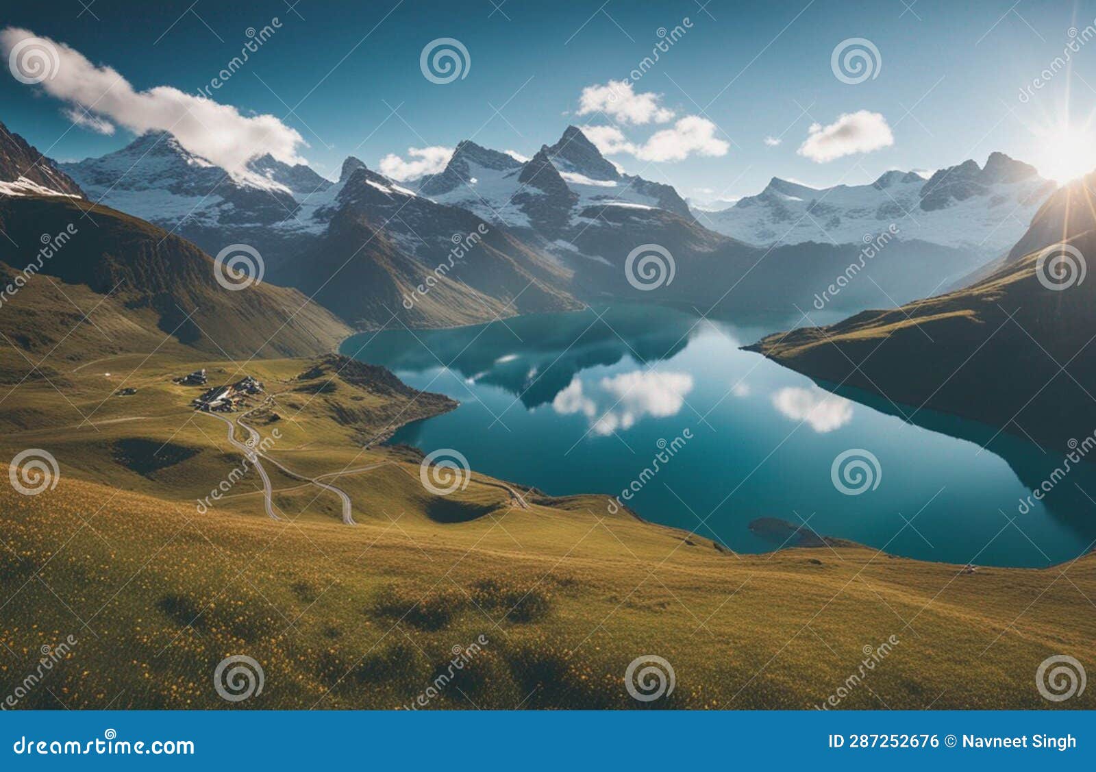 Mountain Landscape with Blue Lake Slow Mountain Stock Illustration ...