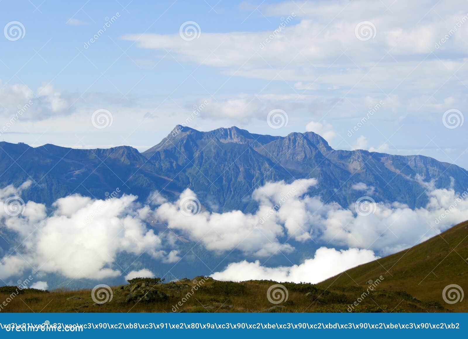 Landscape with a Blue Ridge and Clouds in the Valley Deep Down Stock ...