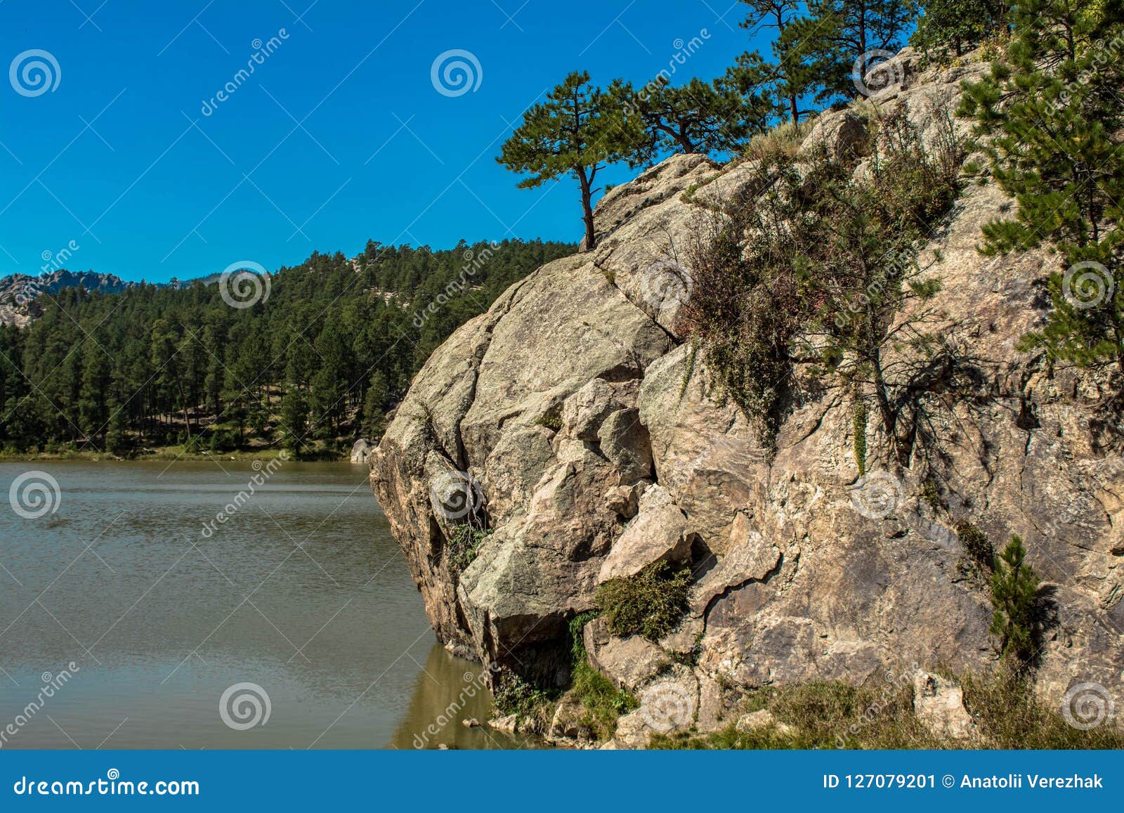 Mountain Landscape , with Cliff Around the Lake Stock Image - Image of ...