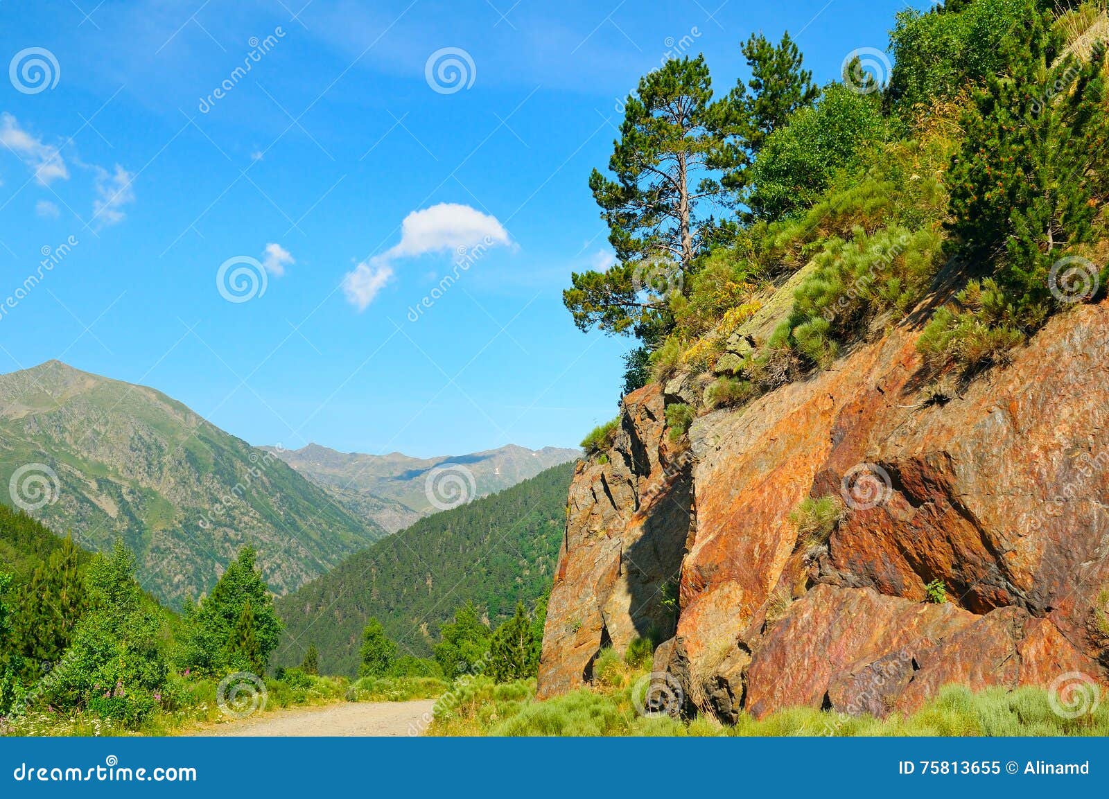 Mountain Landscape with Cliff and Pines Stock Image - Image of fall ...
