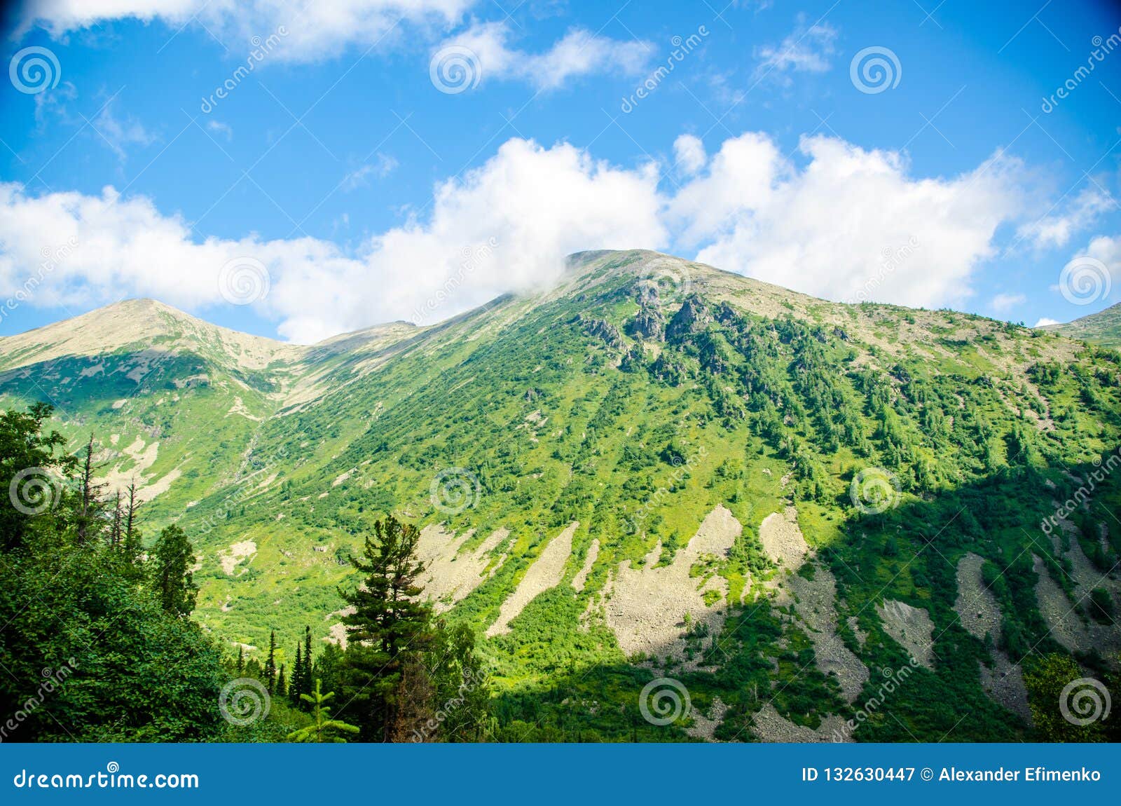 Mountain Landscape. Deciduous Forest. Cloud on Top. Morning Light Stock ...
