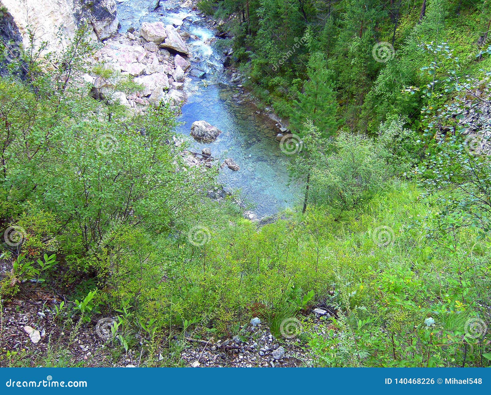 Mountain Landscape. Deep Gorge, Along the Bottom of Which Flows the ...