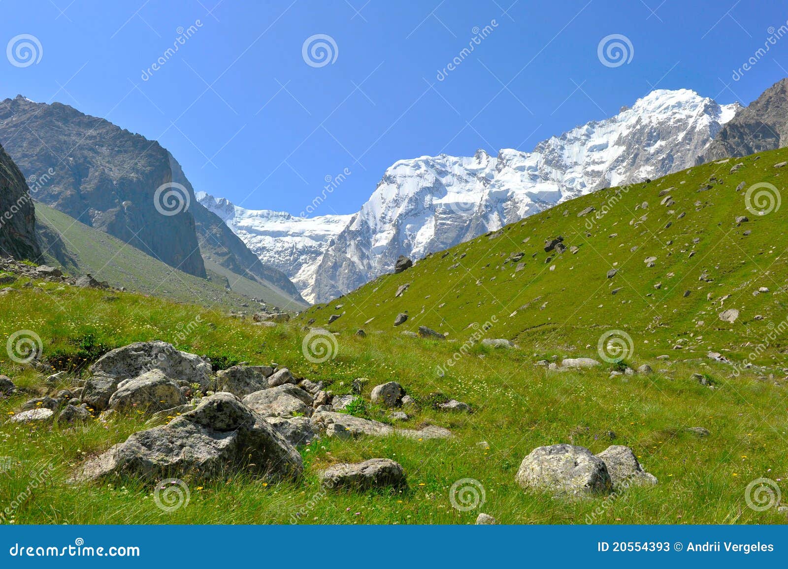 Mountain Landscape with Green Field Stock Image - Image of bright ...