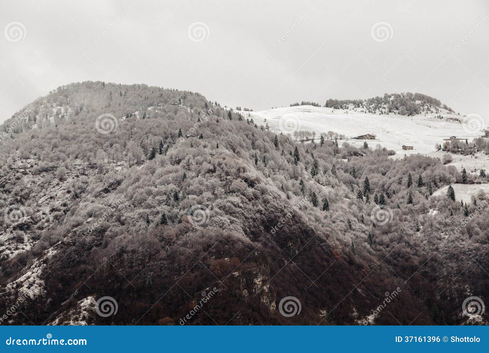 Mountain Landscape Half Snow and Grey Sky Stock Photo - Image of ...