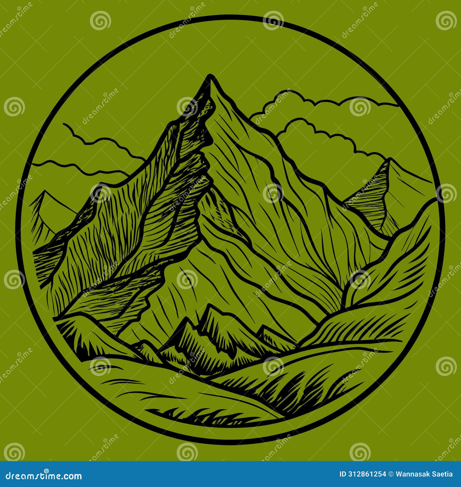 Mountain Landscape. Hand Drawn Sketch Stock Vector - Illustration of ...