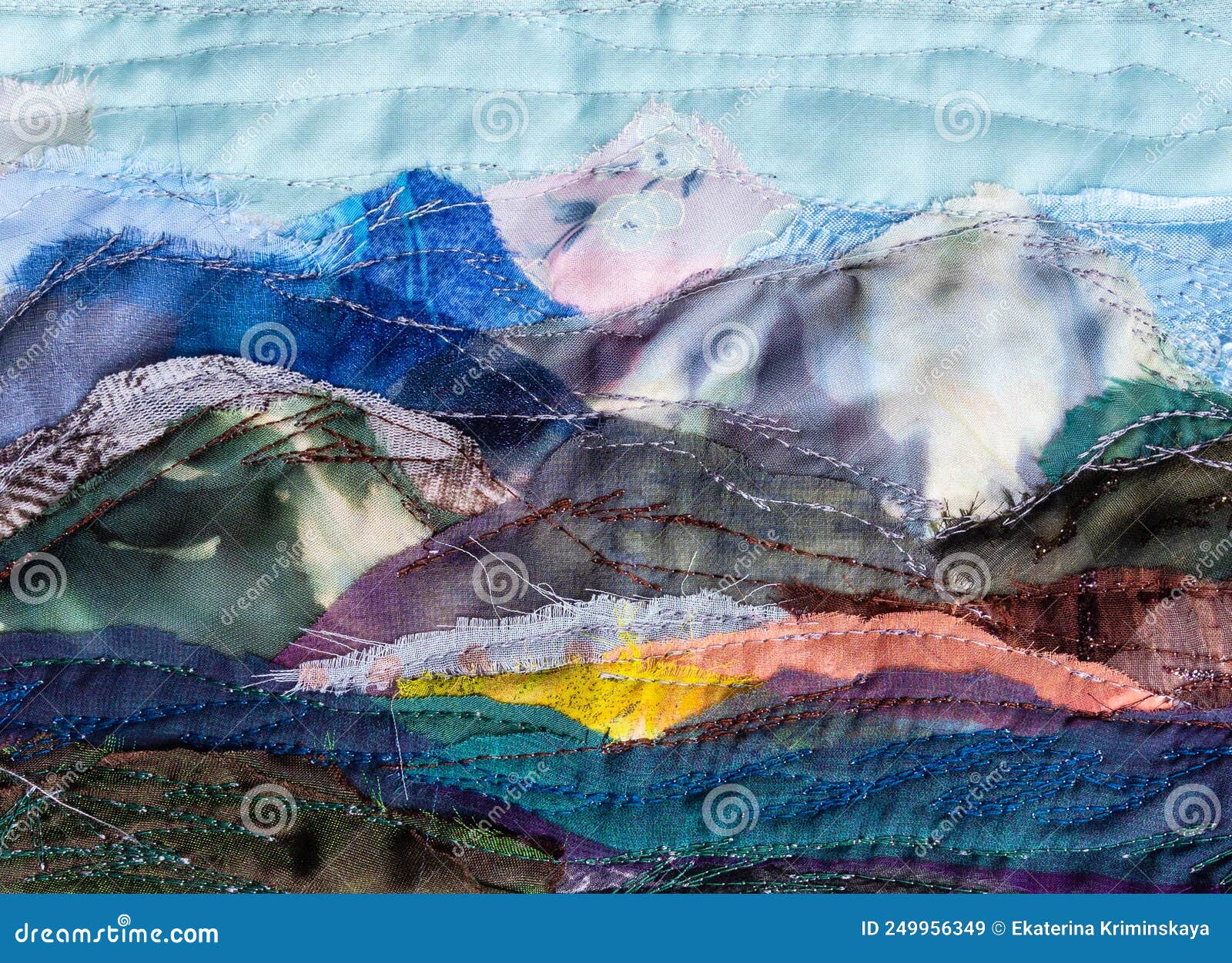 Mountain Landscape Hand-stitched with Patchwork Stock Image - Image of ...
