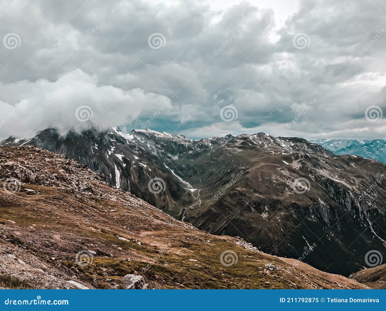 Mountain Landscape, Mountain Hills and Ridges Under Overcast Stock ...