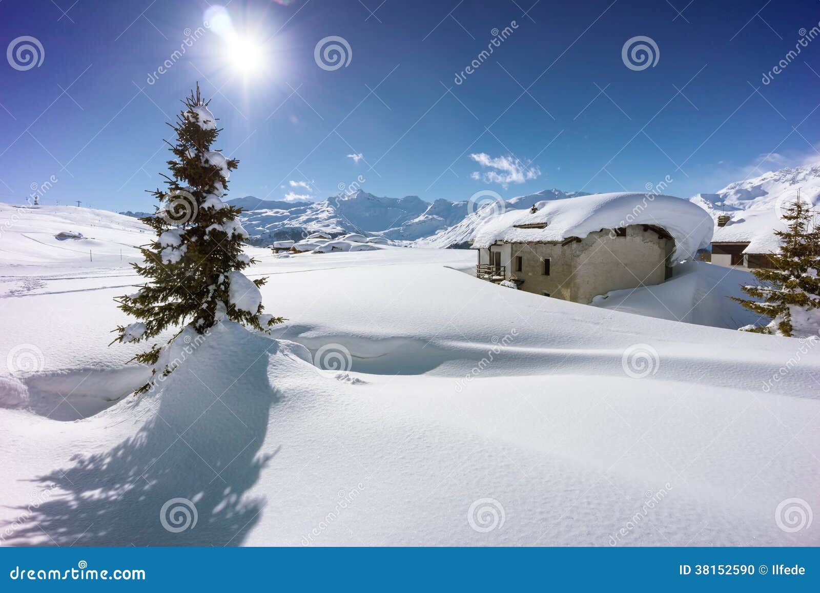 Mountain Landscape, Hut Covered with Snow in the Mountains Stock Photo ...