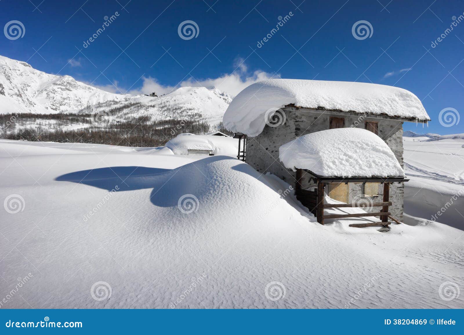 Mountain Landscape, Hut Covered with Snow in the Mountains Stock Image ...