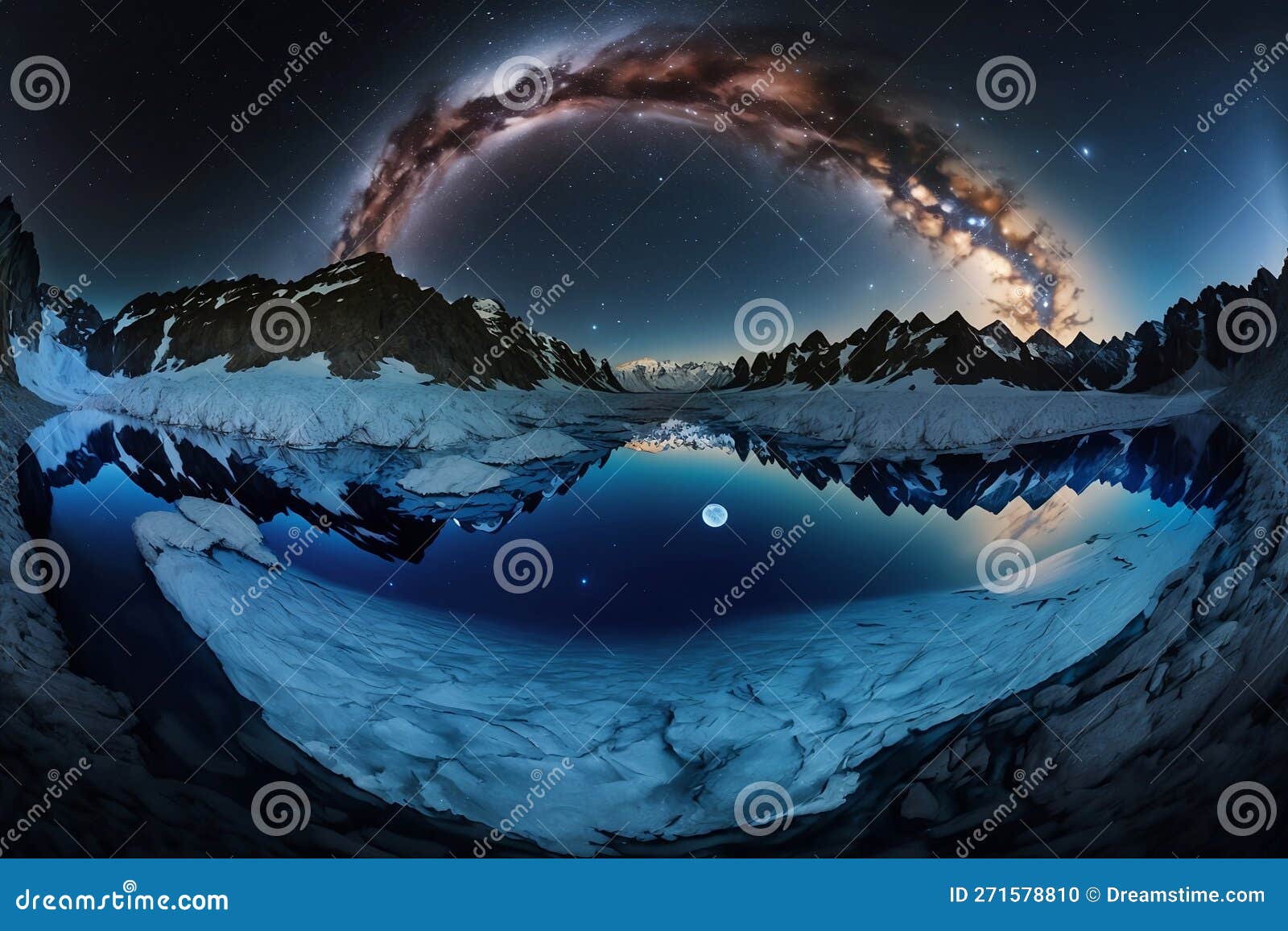 Mountain Landscape with Ice Lake at Night Stock Illustration ...