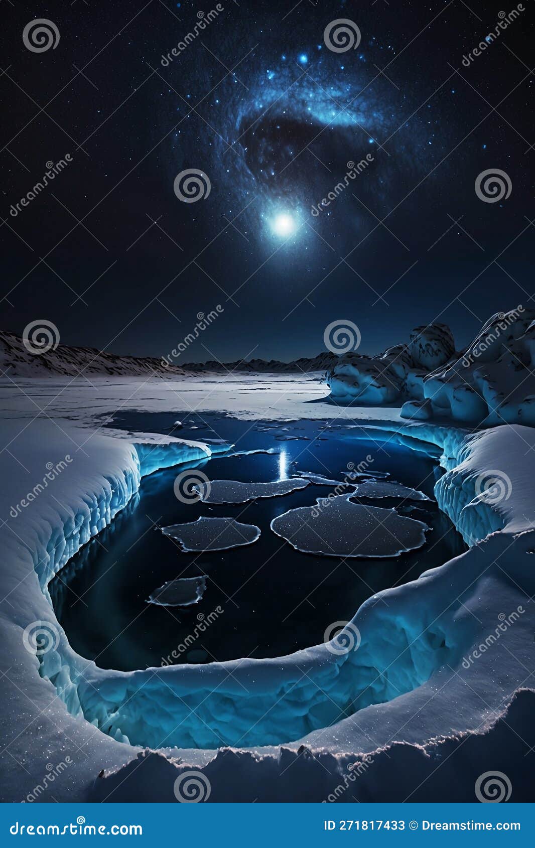Mountain Landscape with Ice Lake at Night Stock Illustration ...