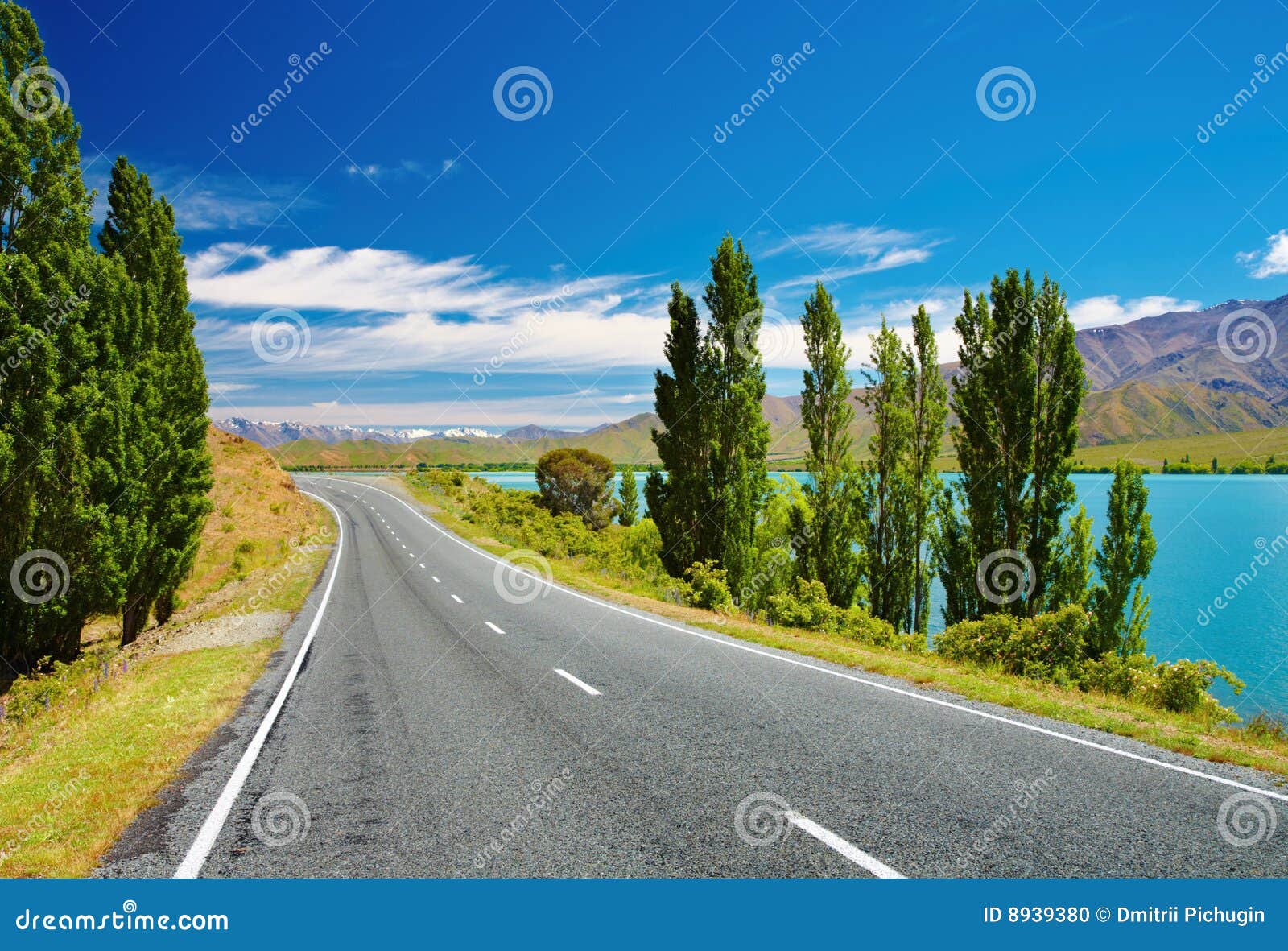 Mountain Landscape with Lake and Road Stock Photo - Image of turquoise ...
