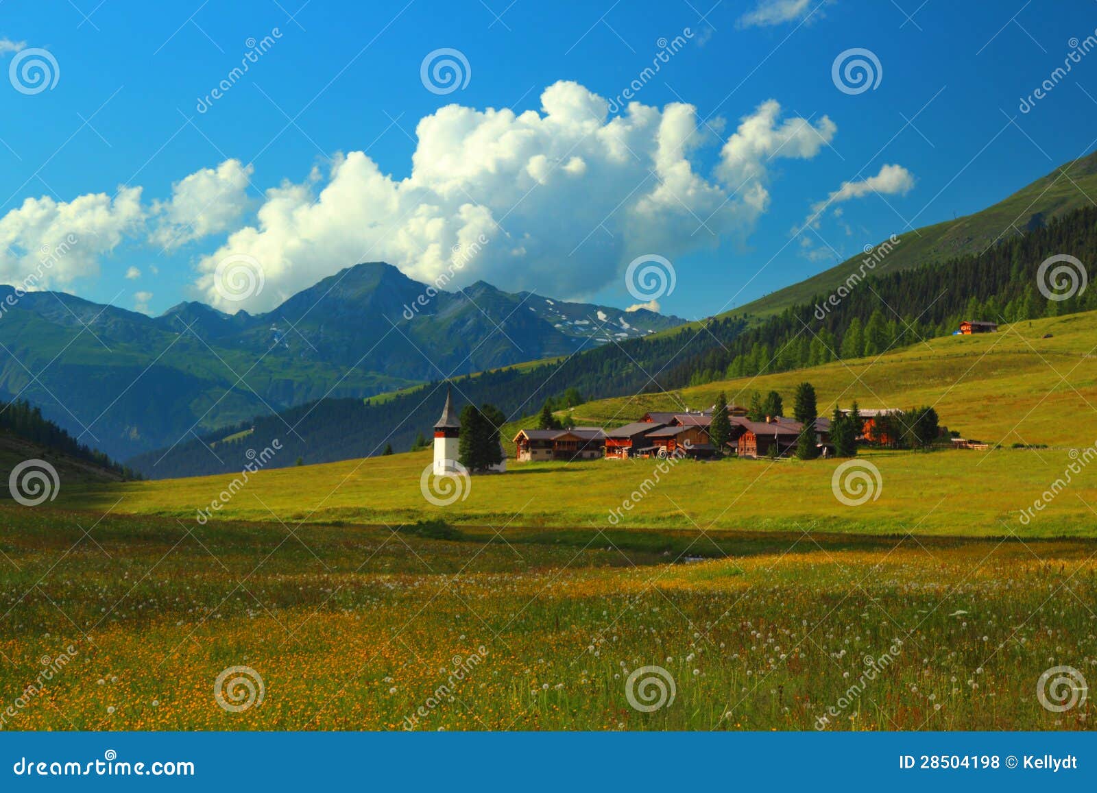 Mountain Landscape with Municipality of Sertig Dorfli Stock Photo ...