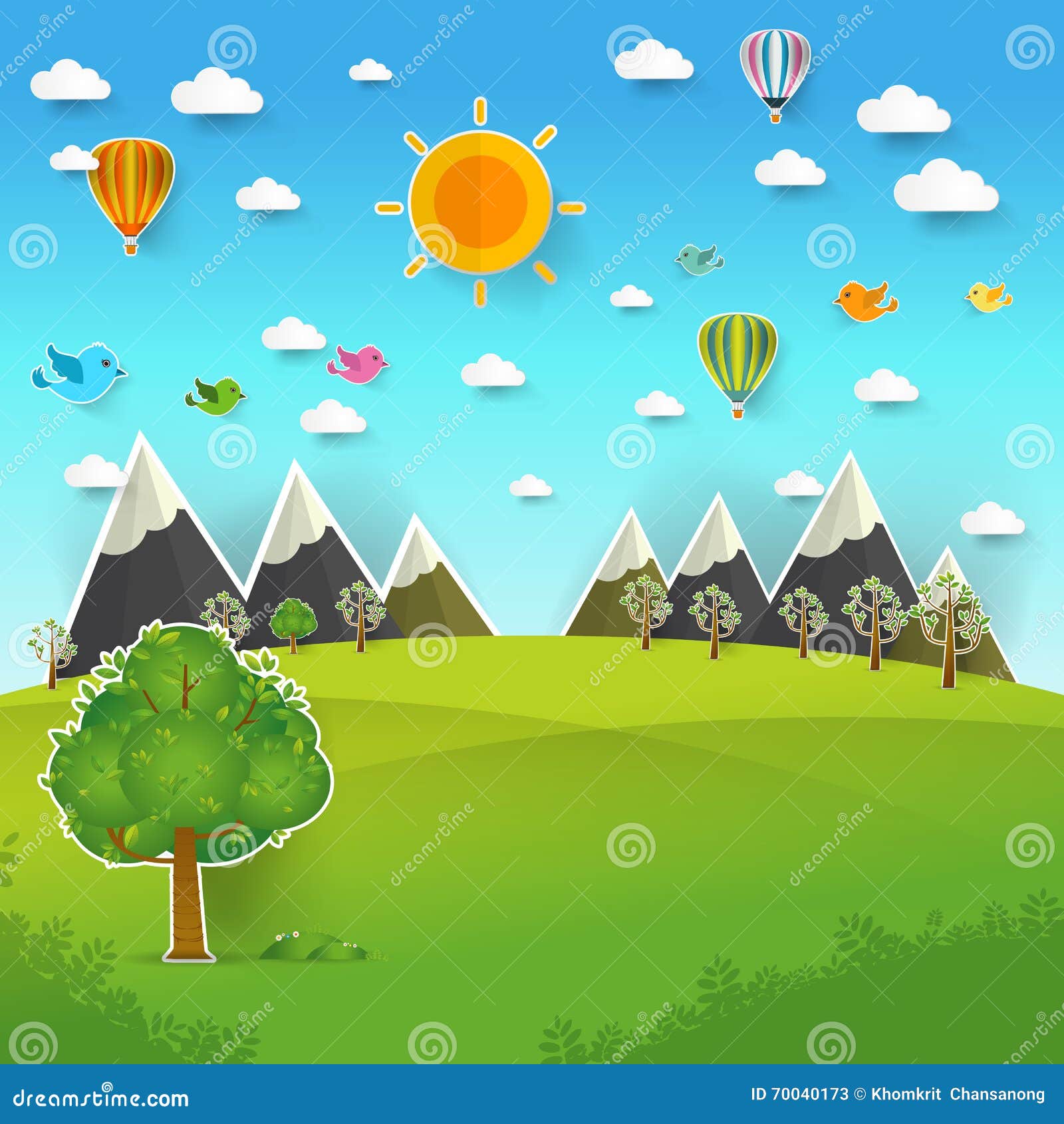 Mountain Landscape on Pop Up Paper Cut Style Stock Vector ...