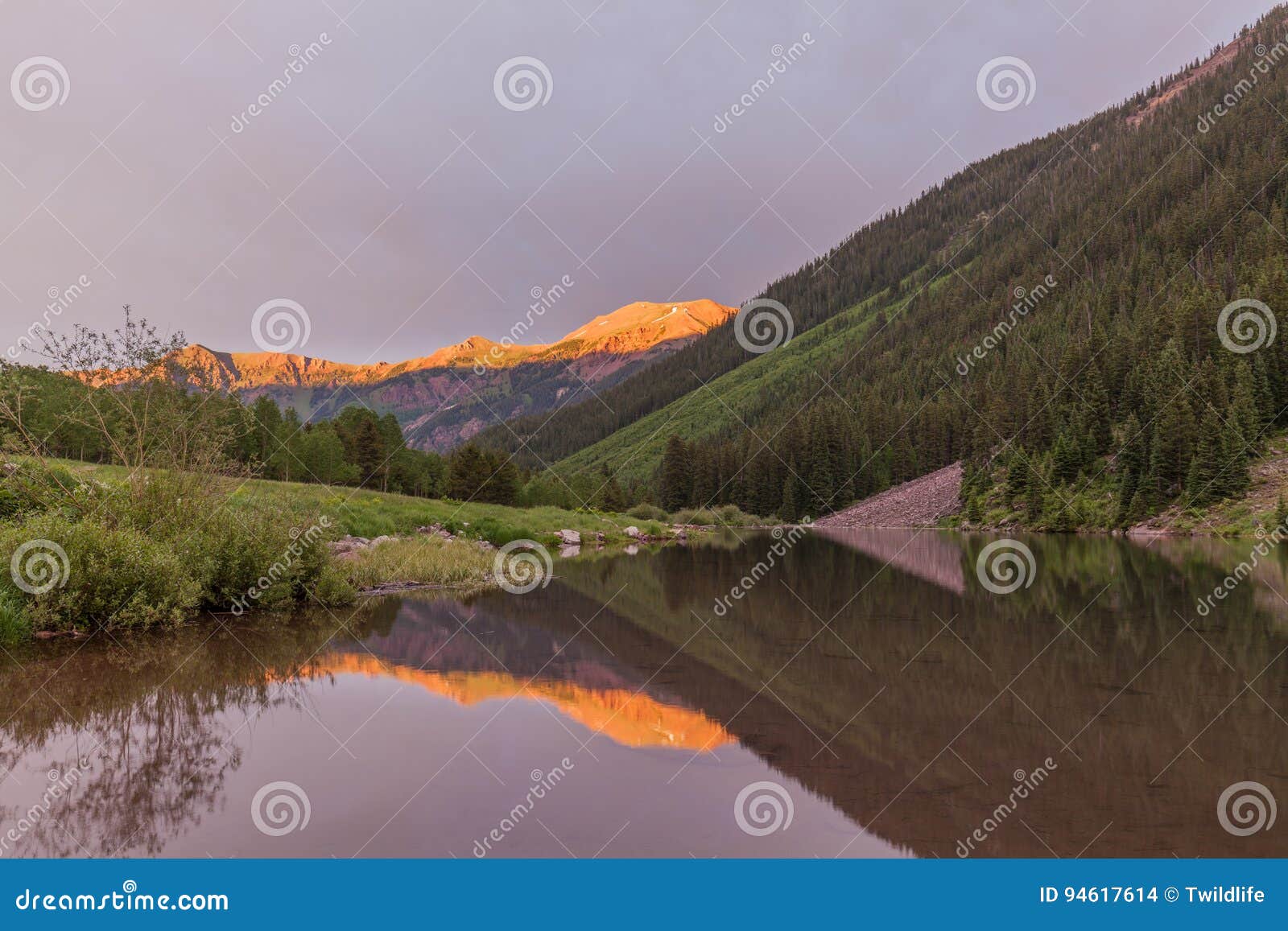 Mountain Landscape Reflection at Sunset Stock Photo - Image of beauty ...