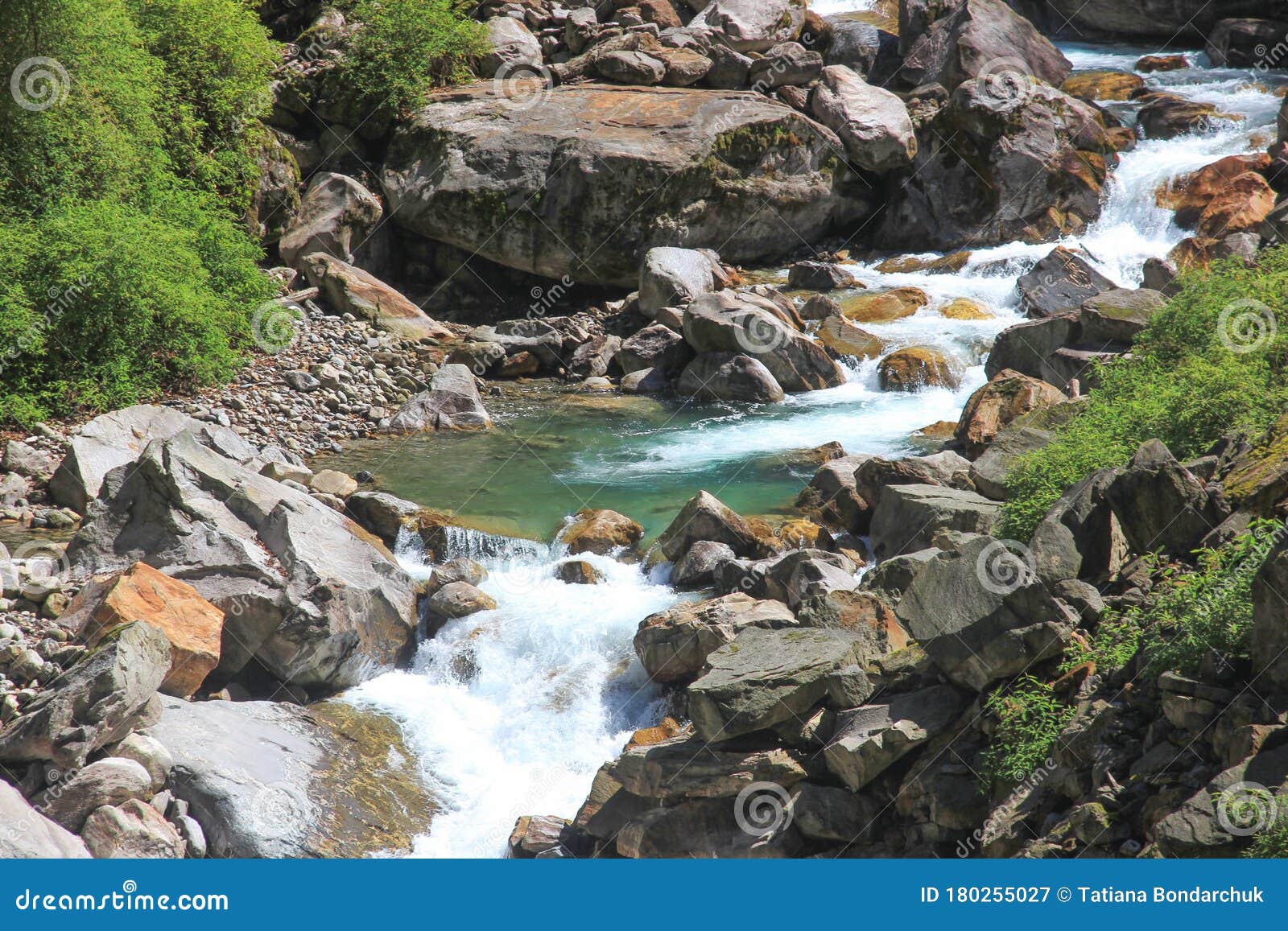 Mountain Landscape, Mountain River, Stream in Summer Stock Image ...