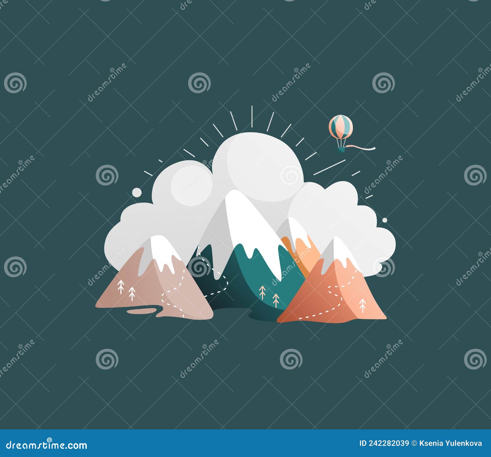 Vector Mountain Landscape with Several Cartoon Multicolored Mountains ...