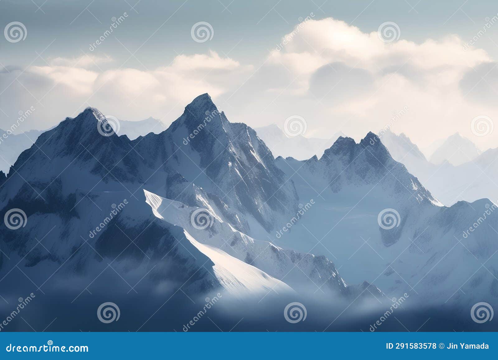 Mountain Landscape with Snow-capped Peaks. 3d Render Stock Illustration ...