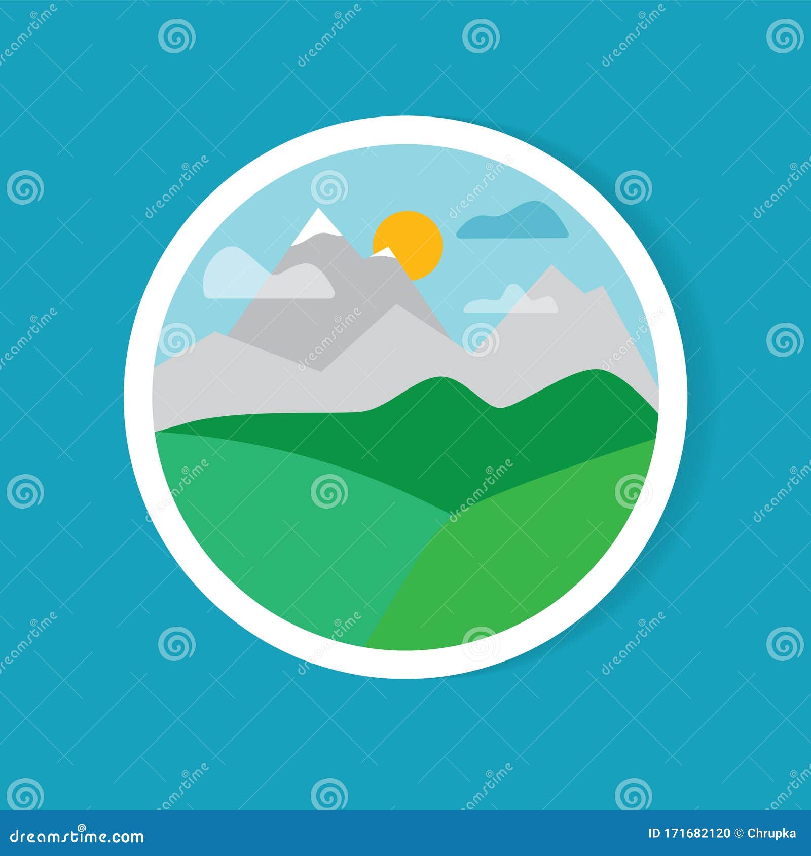 Mountain landscape sticker stock vector. Illustration of lake - 171682120
