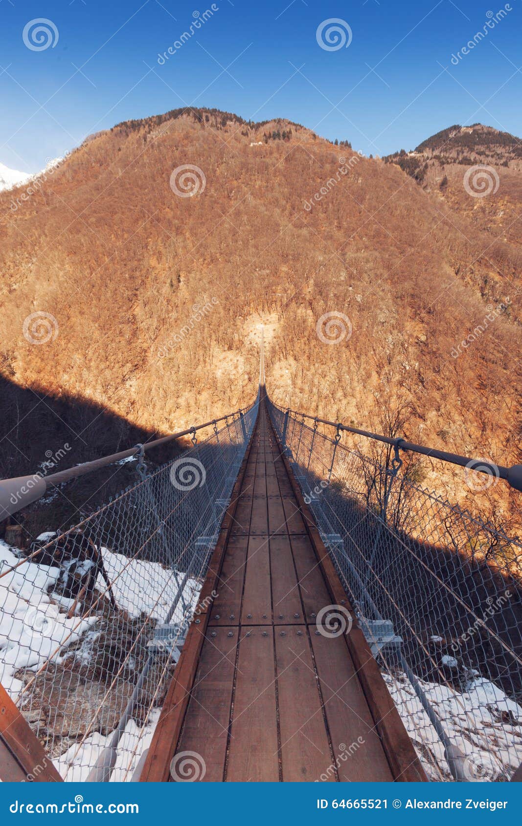 Mountain Landscape with Suspension Bridge Stock Image - Image of ...