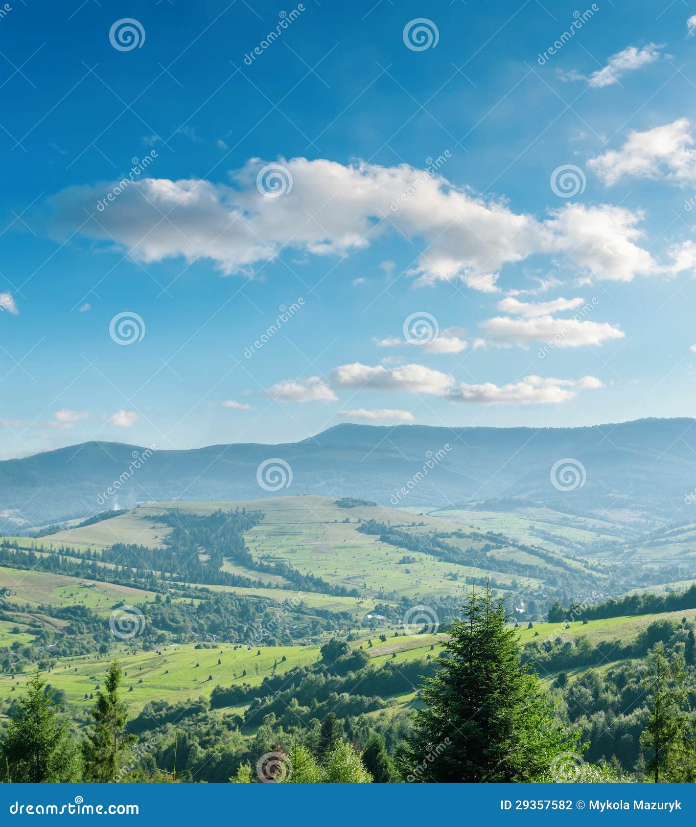 Mountain Landscape with Trees Stock Photo - Image of natural, grass ...