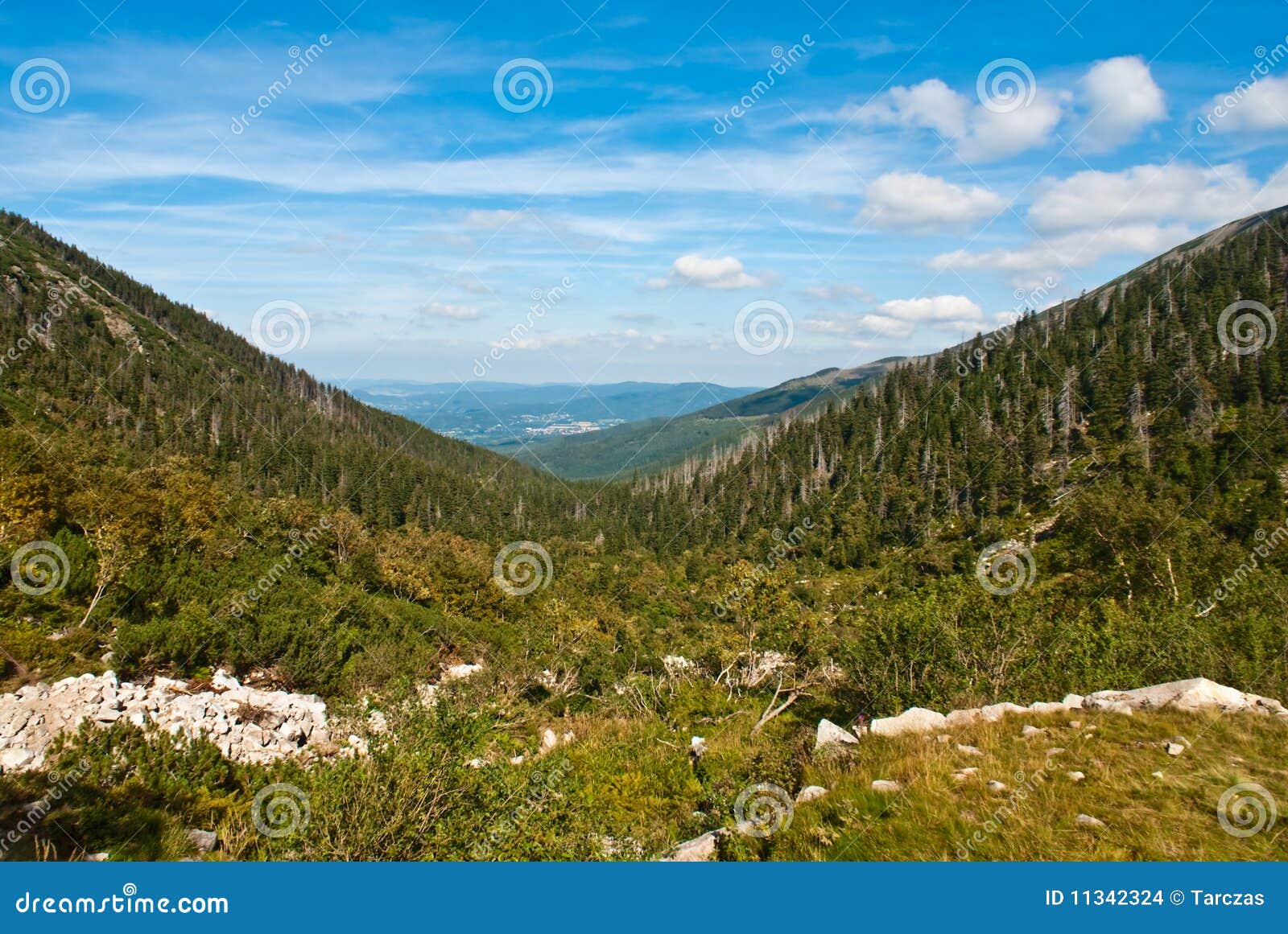 Mountain Landscape with Two Hills and Valley Stock Photo - Image of ...
