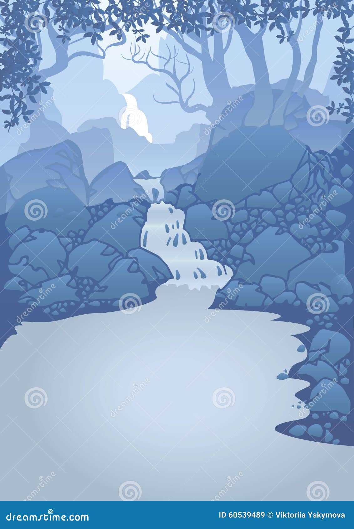 Mountain Landscape with a Waterfall Stock Vector - Illustration of rock ...
