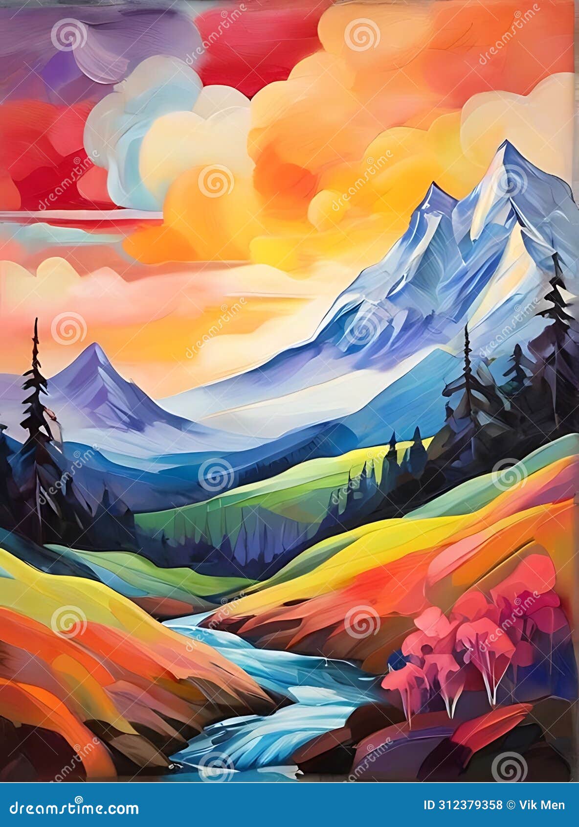 Mountain Landscape with Wild Unnatural Nature - 1 Stock Illustration ...