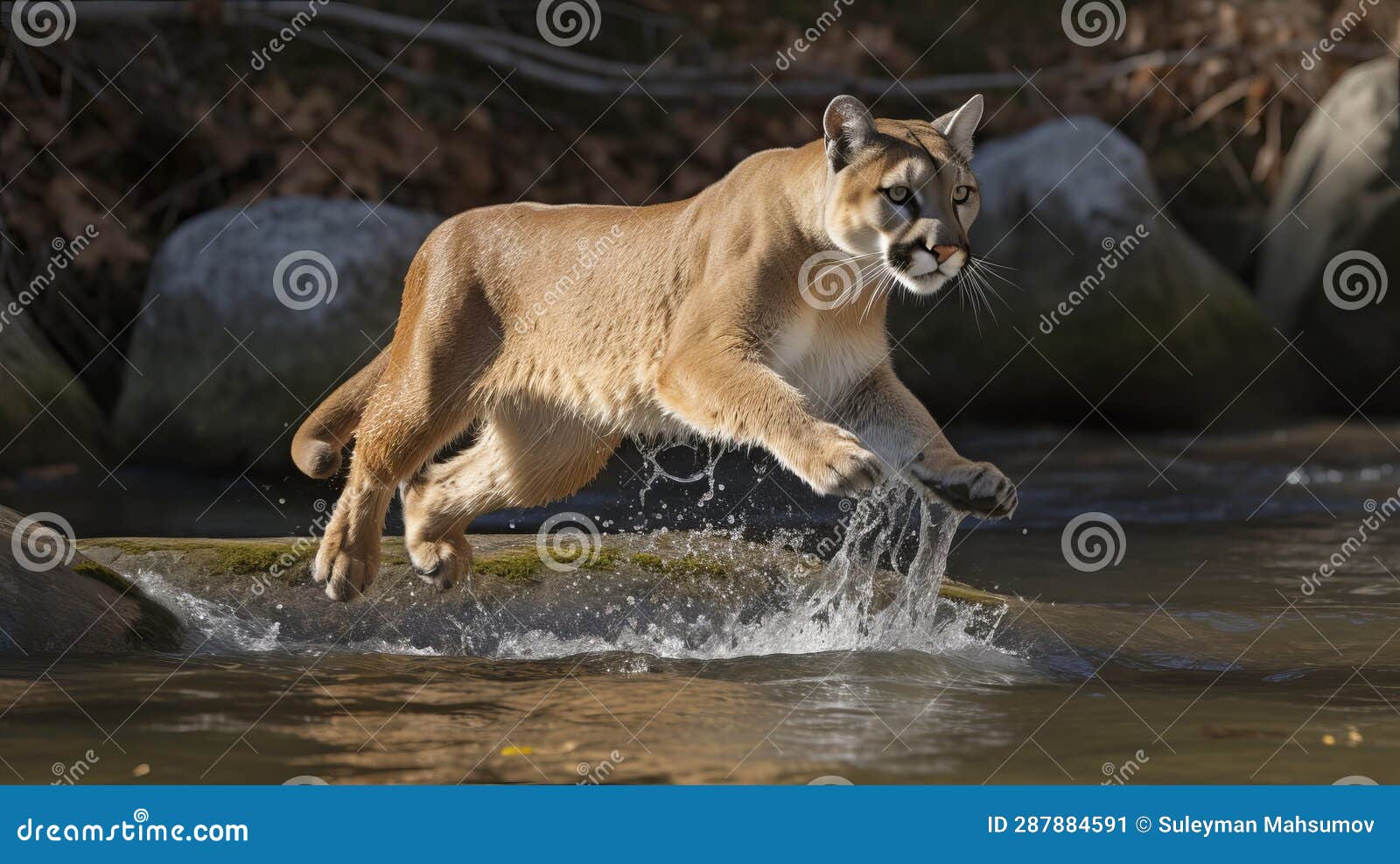 Mountain Lion or Cougar Jumping into the Water Stock Illustration ...