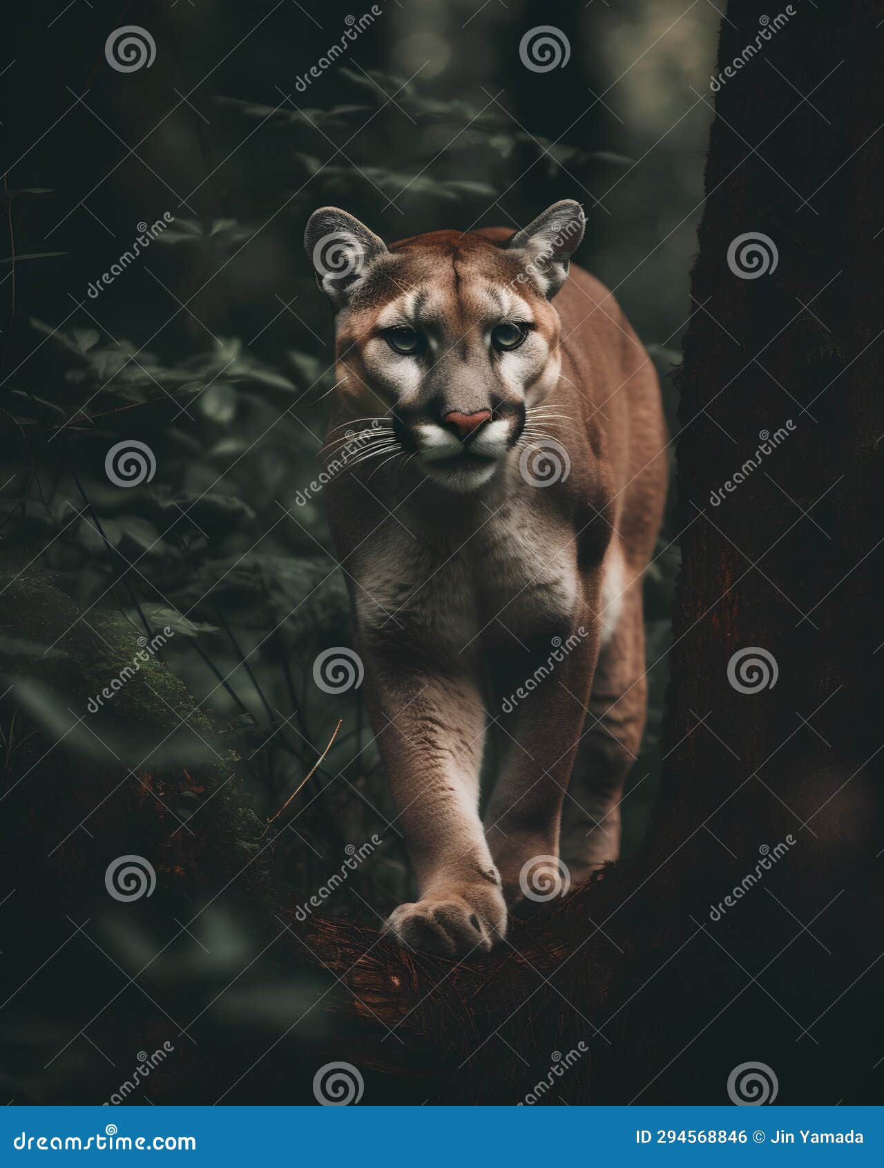 Mountain Lioness (Puma Concolor) in the Forest Stock Illustration ...
