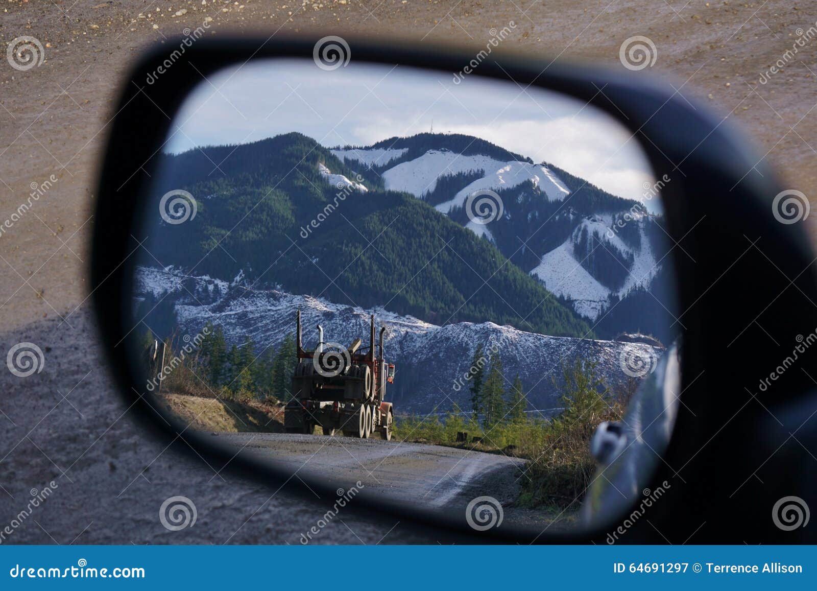 Mountain Log Truck Reflection Stock Image - Image of snowy, mountains ...