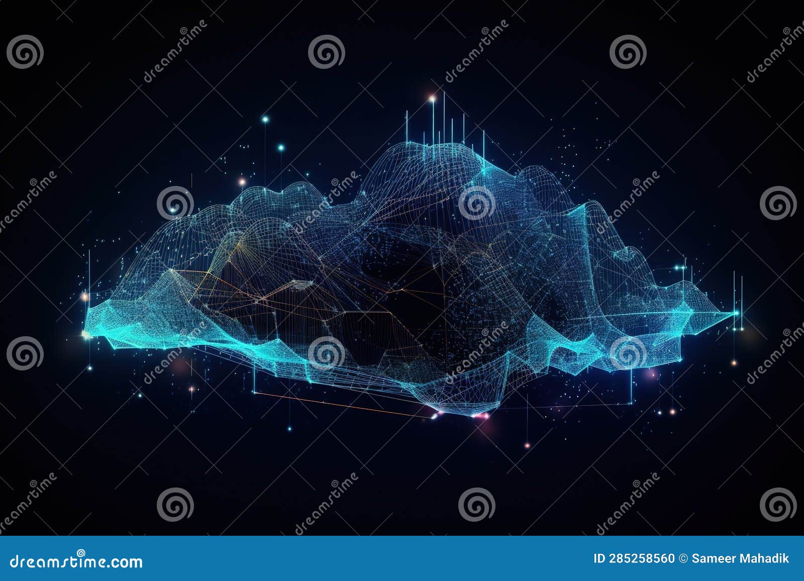 Mountain Look-a-like Graph in Colourful Lines and Black Background and ...