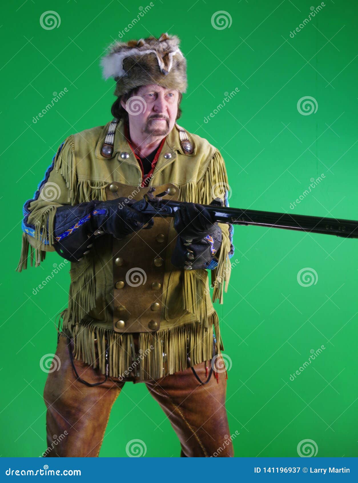 Mountain Man with Muzzle Loader Rifle Stock Image - Image of askance ...