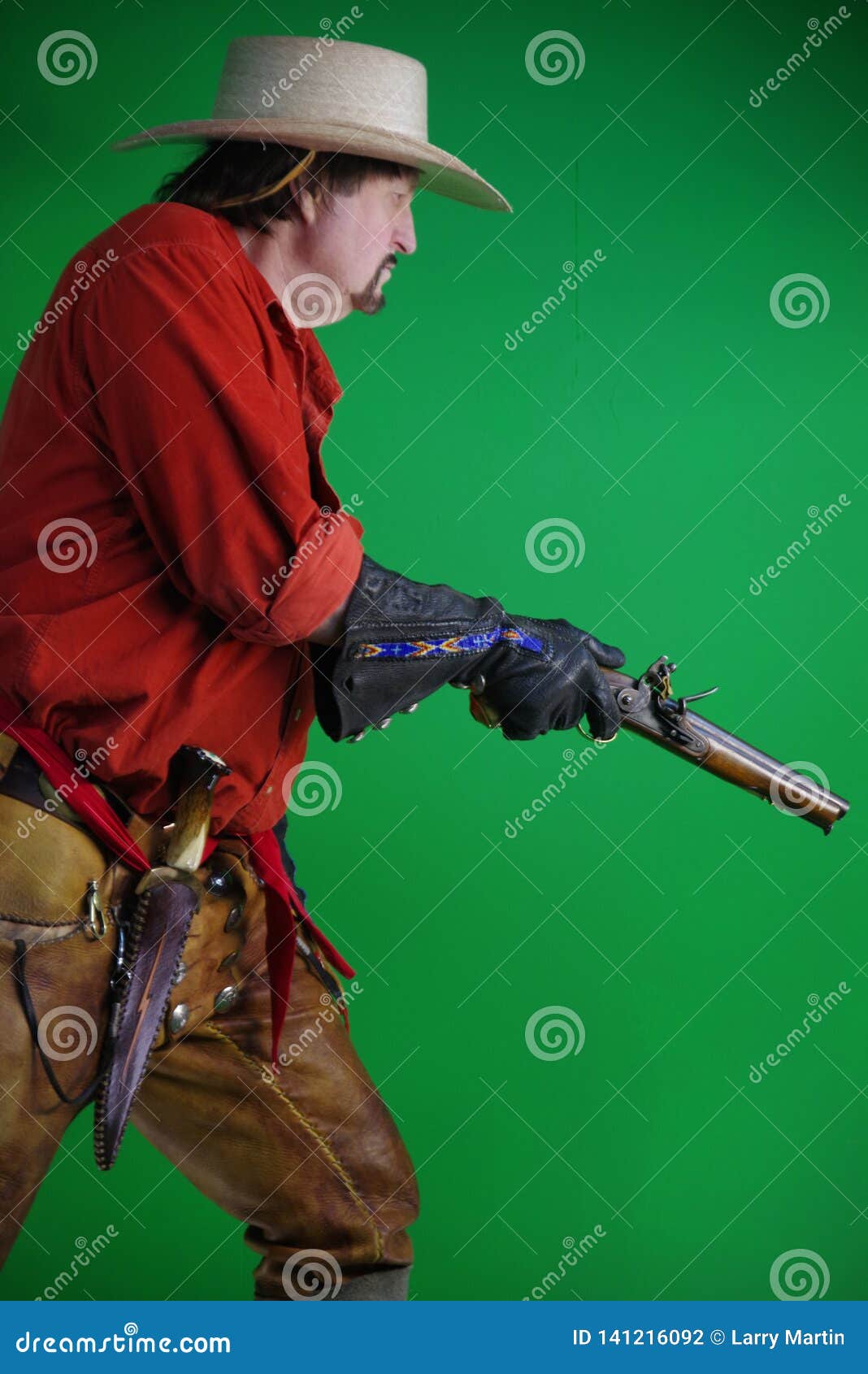 Mountain Man with Muzzle Loader Pistol Stock Photo - Image of fight ...