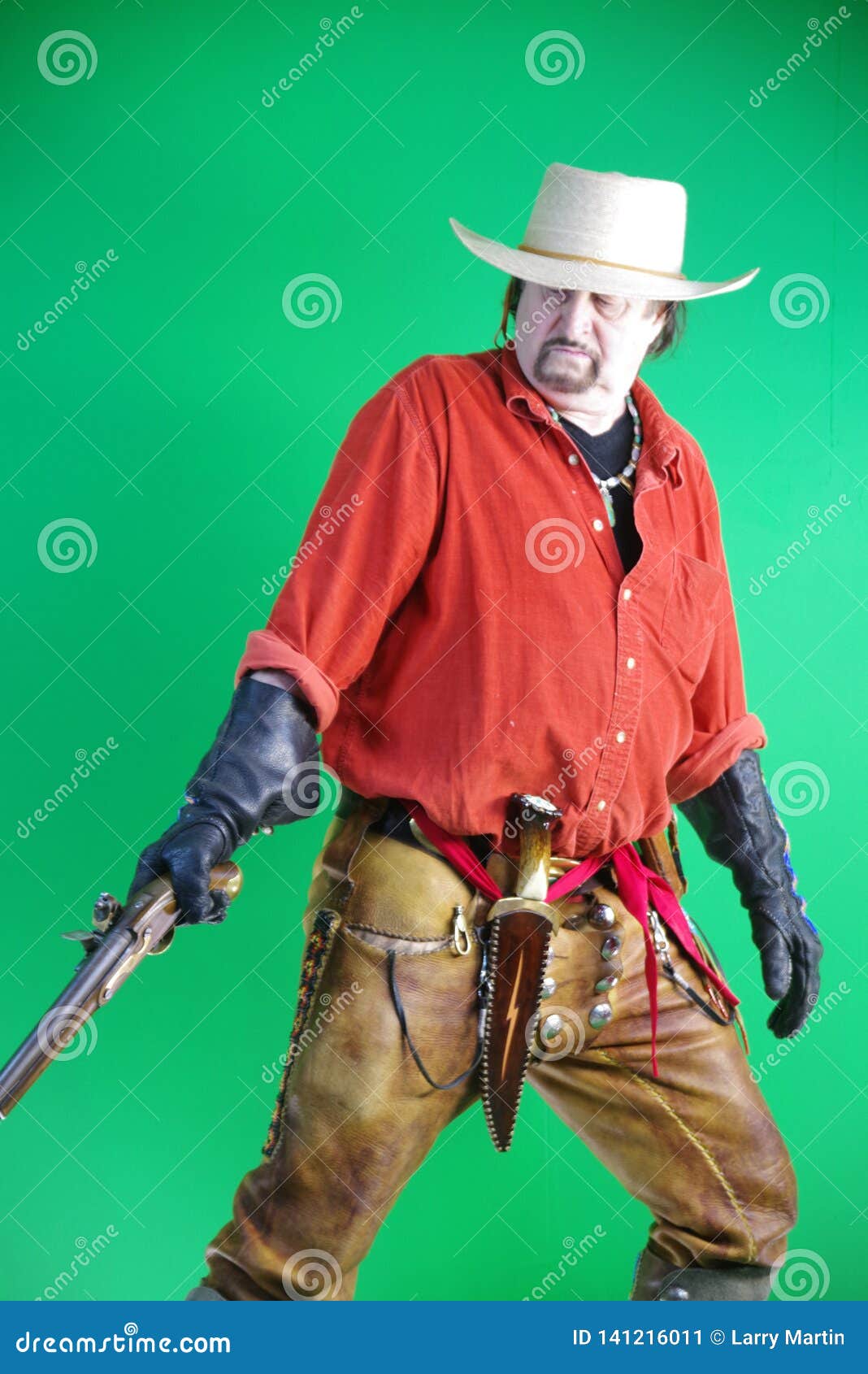 Mountain Man with Muzzle Loader Pistol Stock Image - Image of holster ...