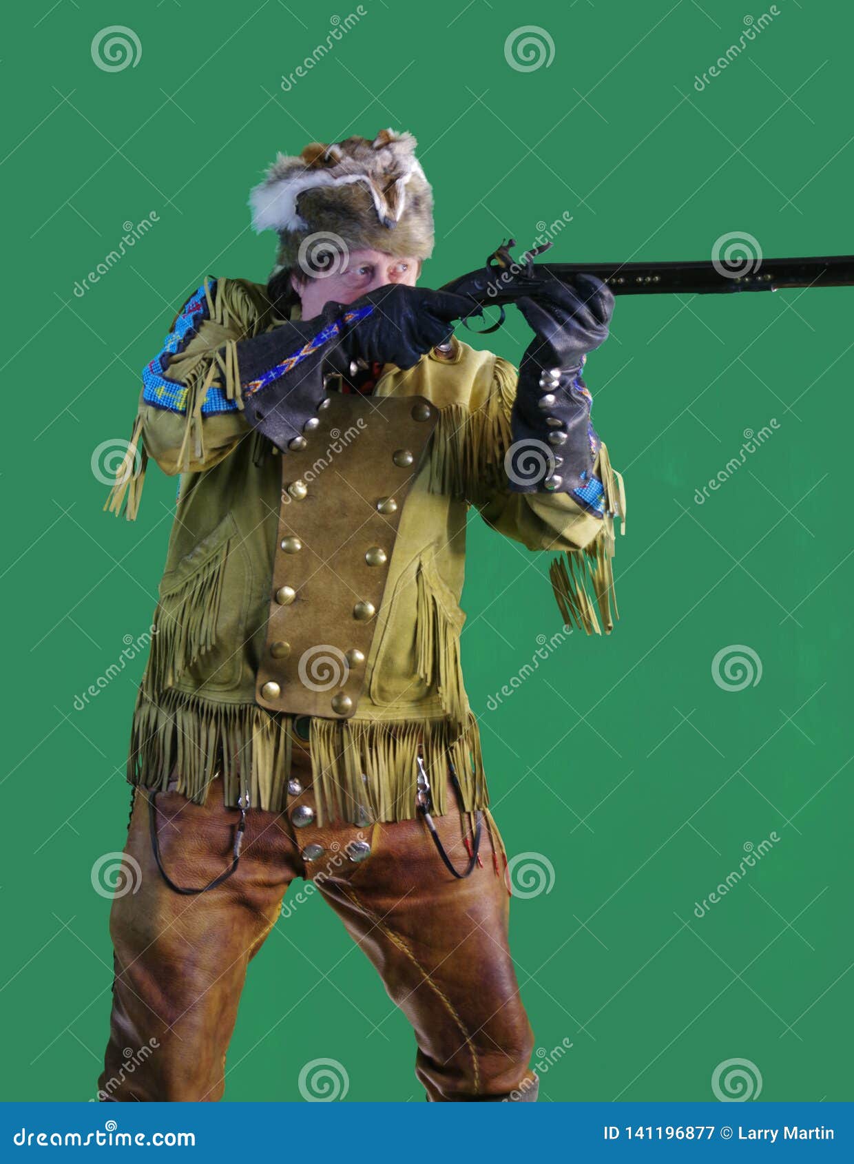 Mountain Man with Muzzle Loader Rifle Stock Image - Image of gauntlets ...