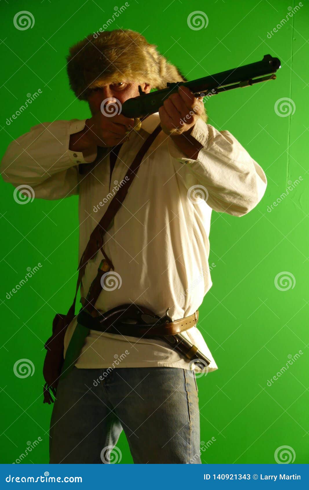 Mountain Man Muzzle Loader, Tomahawk, Knife, Possibles Stock Image ...