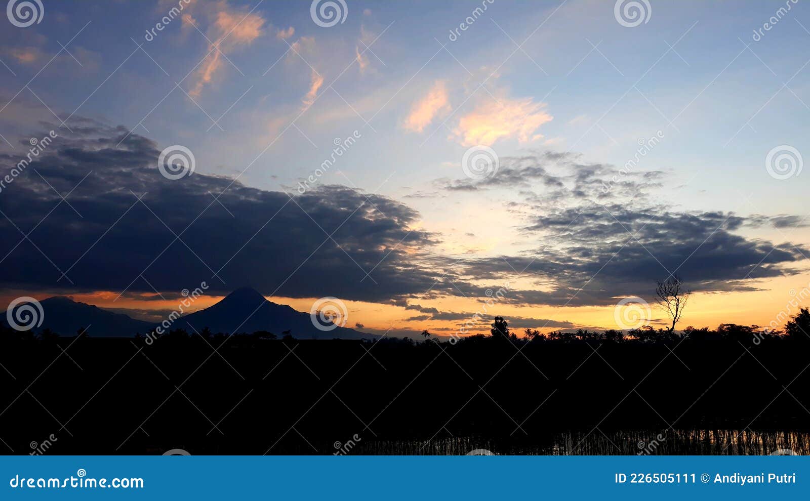 The Beautiful Sunrise of Mount Merapi, Yogyakarta Stock Image - Image ...