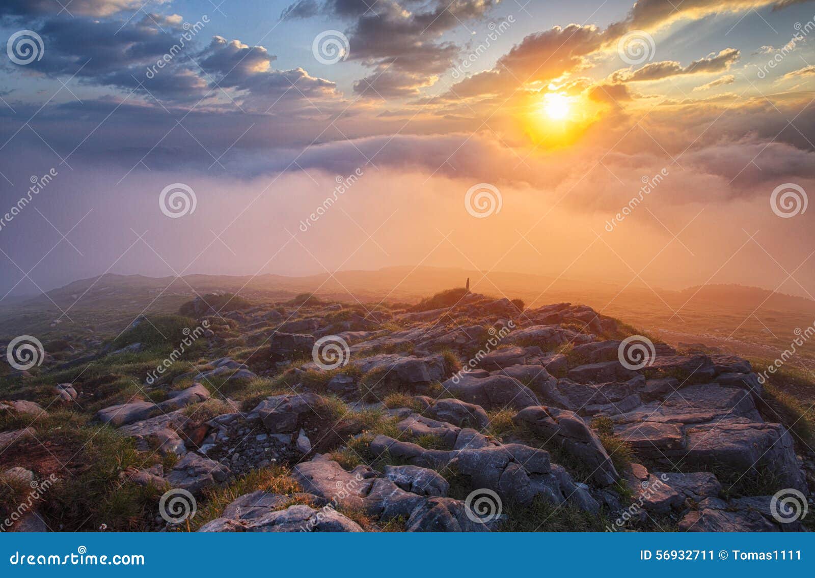 Mountain Mist at Sunrise with Clouds Stock Image - Image of light ...