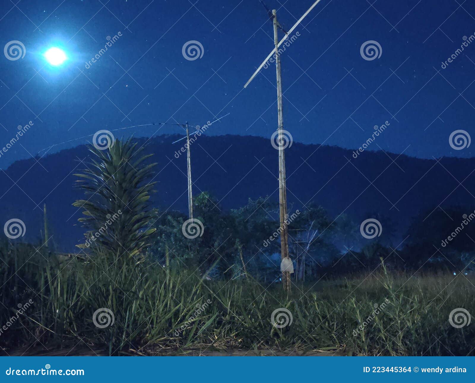 Mountain Moon Windmill Grass Football Field Stock Photo - Image of ...