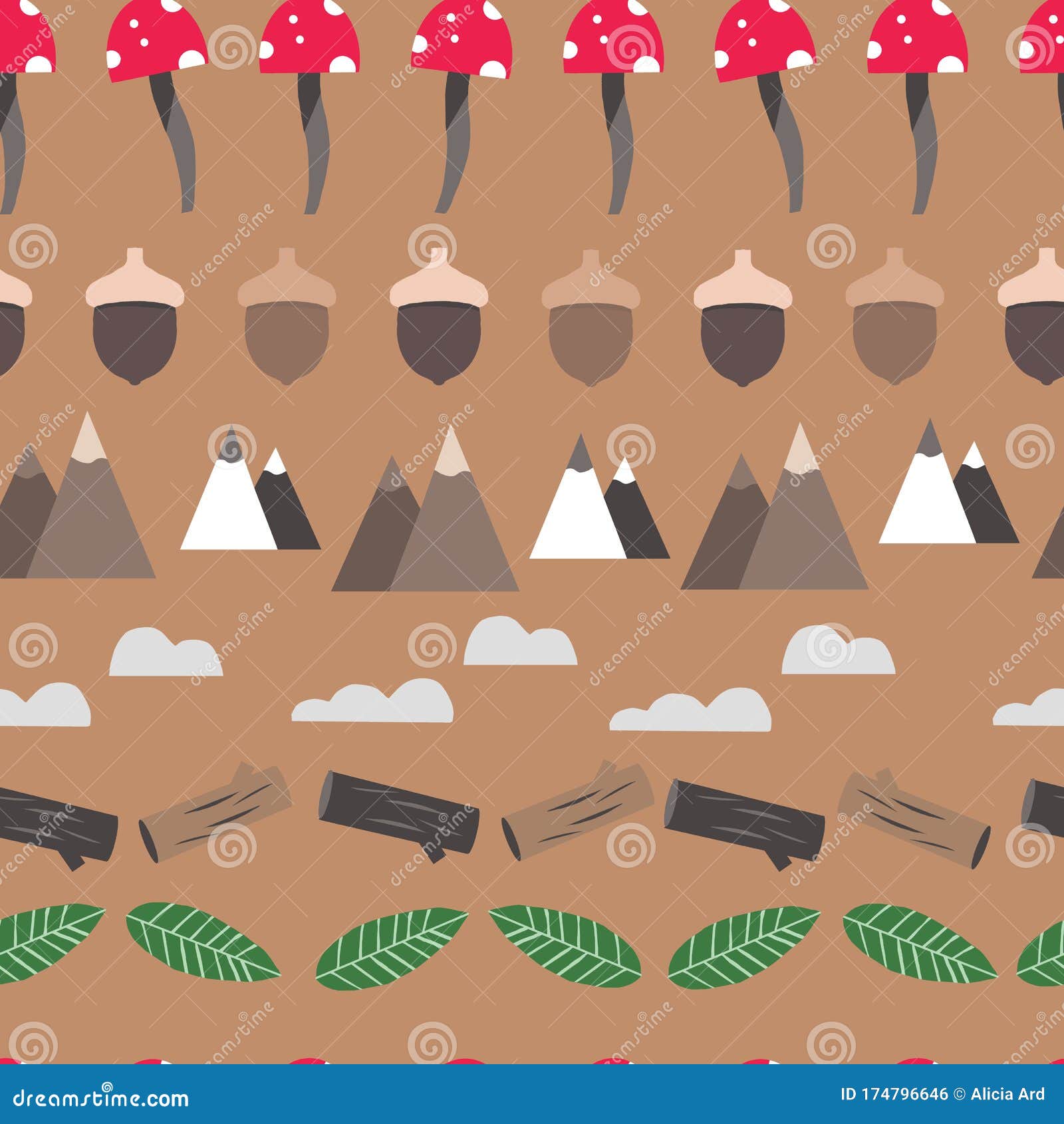 Brown Seamless Vector Repeat Pattern Outdoor Mountain Adventure Stock ...