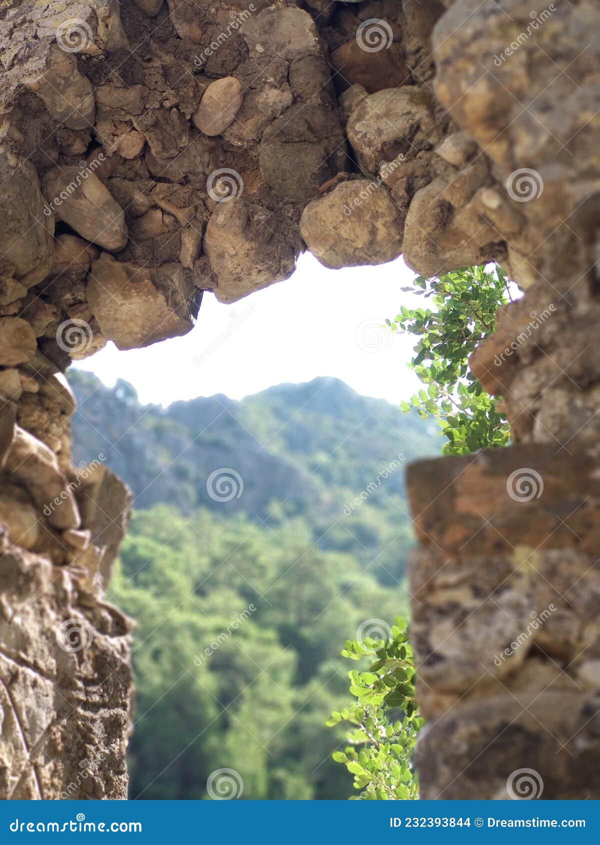 Mountain and Nature Photo Behind Old Stone Wall Stock Photo - Image of ...
