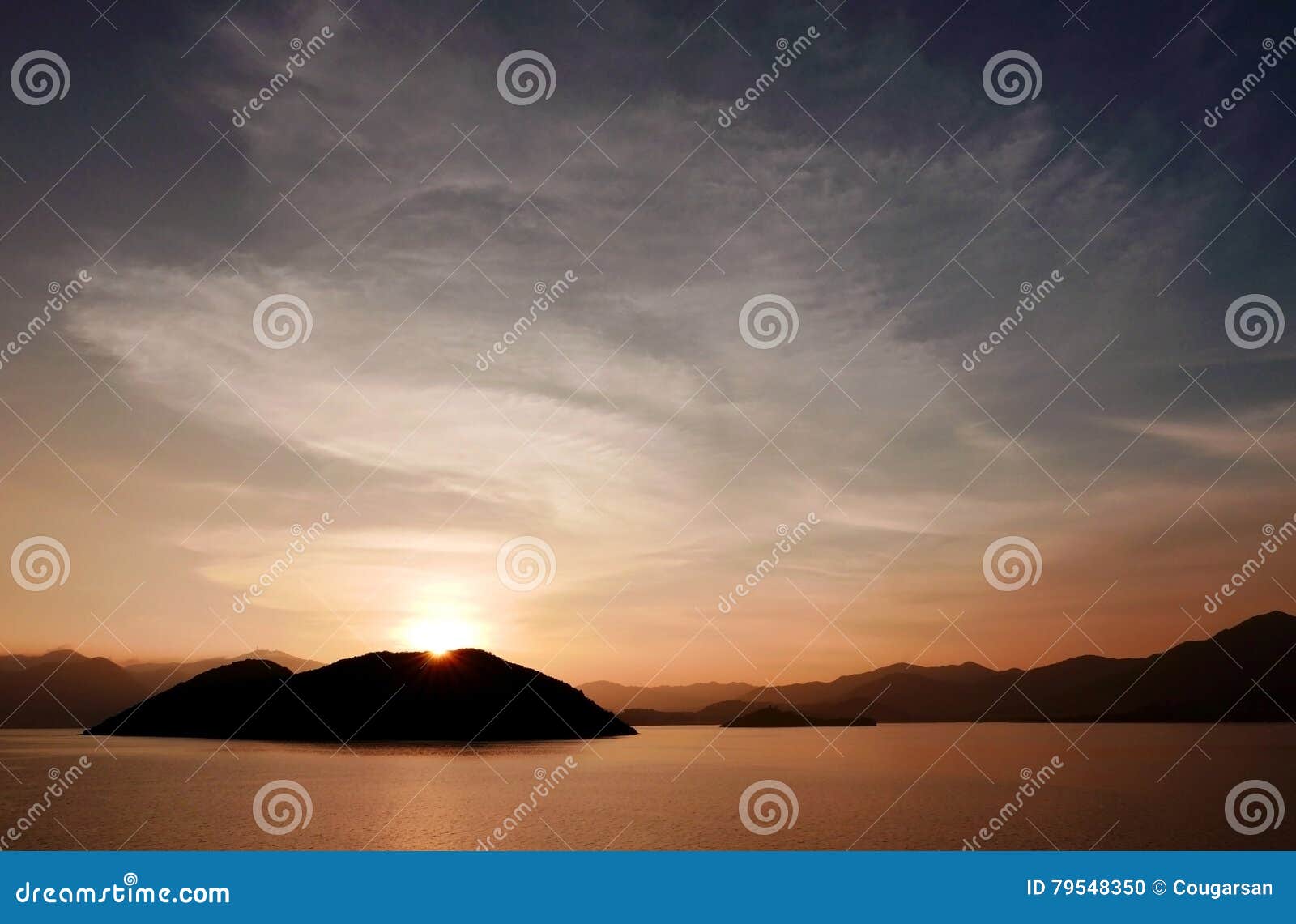 Mountain, Ocean and Gradient Sky at Sunset Stock Photo - Image of ...